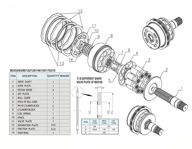 M2X63 swing motor parts cylinder block valve plate