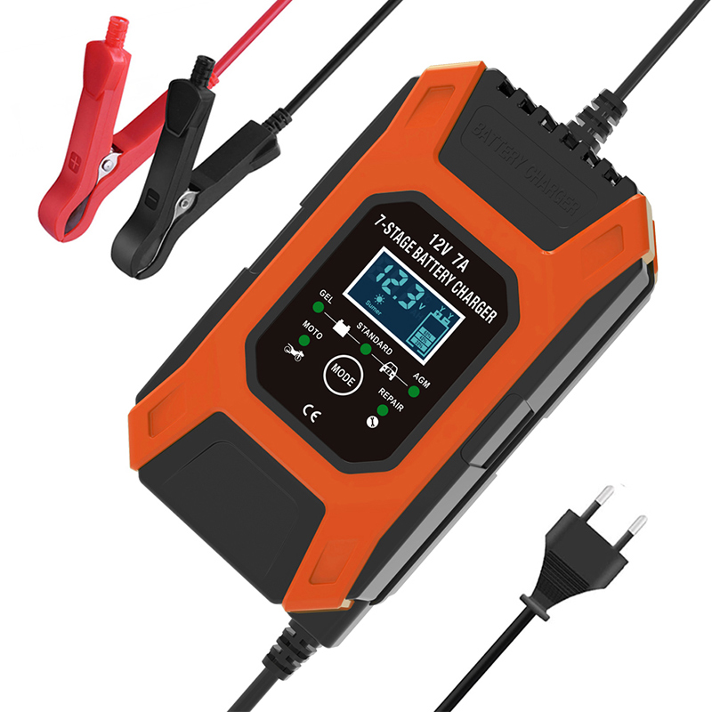 FOXSUR 12V 7A Pulse Repair Charger with LCD Display, Motorcycle & Car ...
