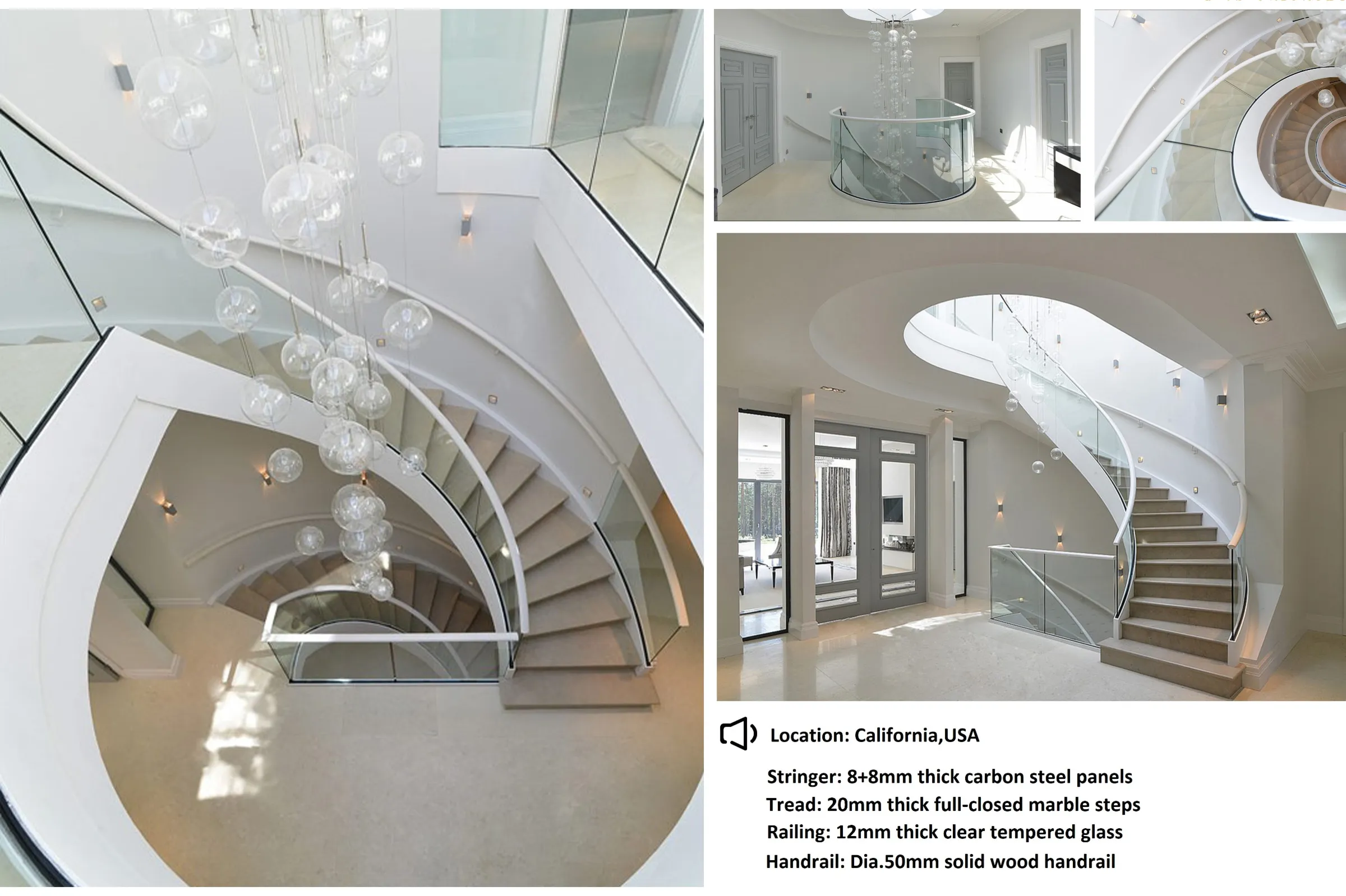 Customized Indoor Arc Stairs Modern Double Curved Staircase