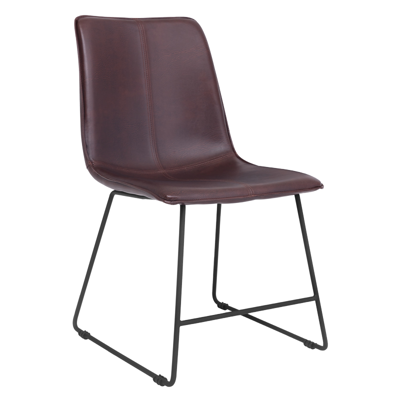 Industrial faux leather dining chair with metal base