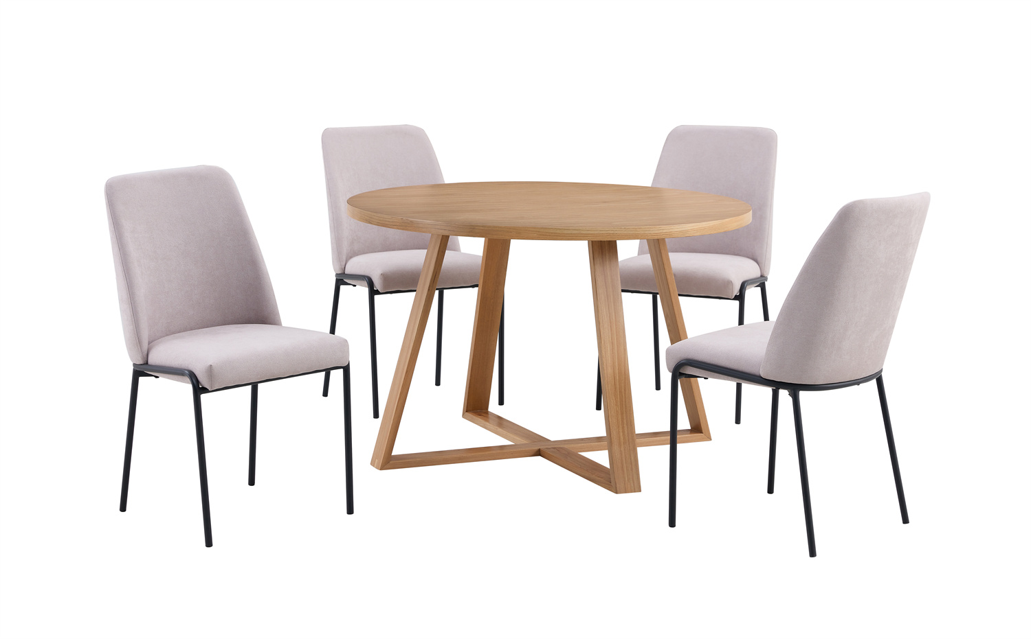 Round wooden table and four dining chairs