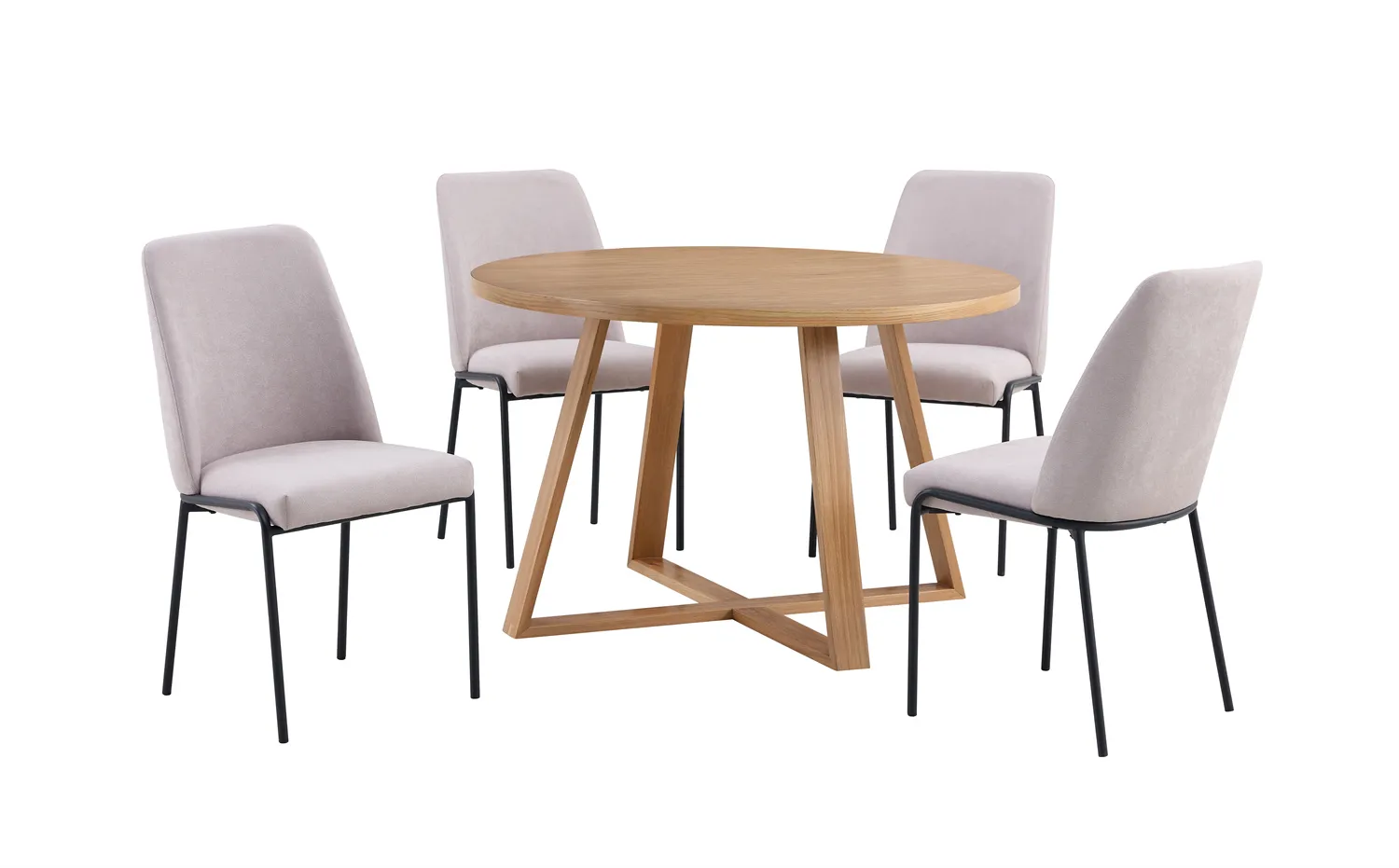 Round wooden table and four dining chairs