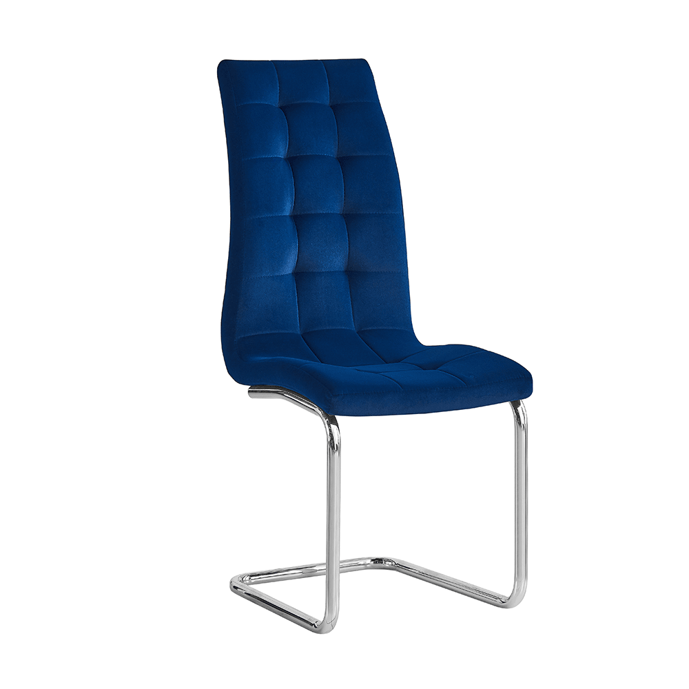 High back blue velvet dining chair
