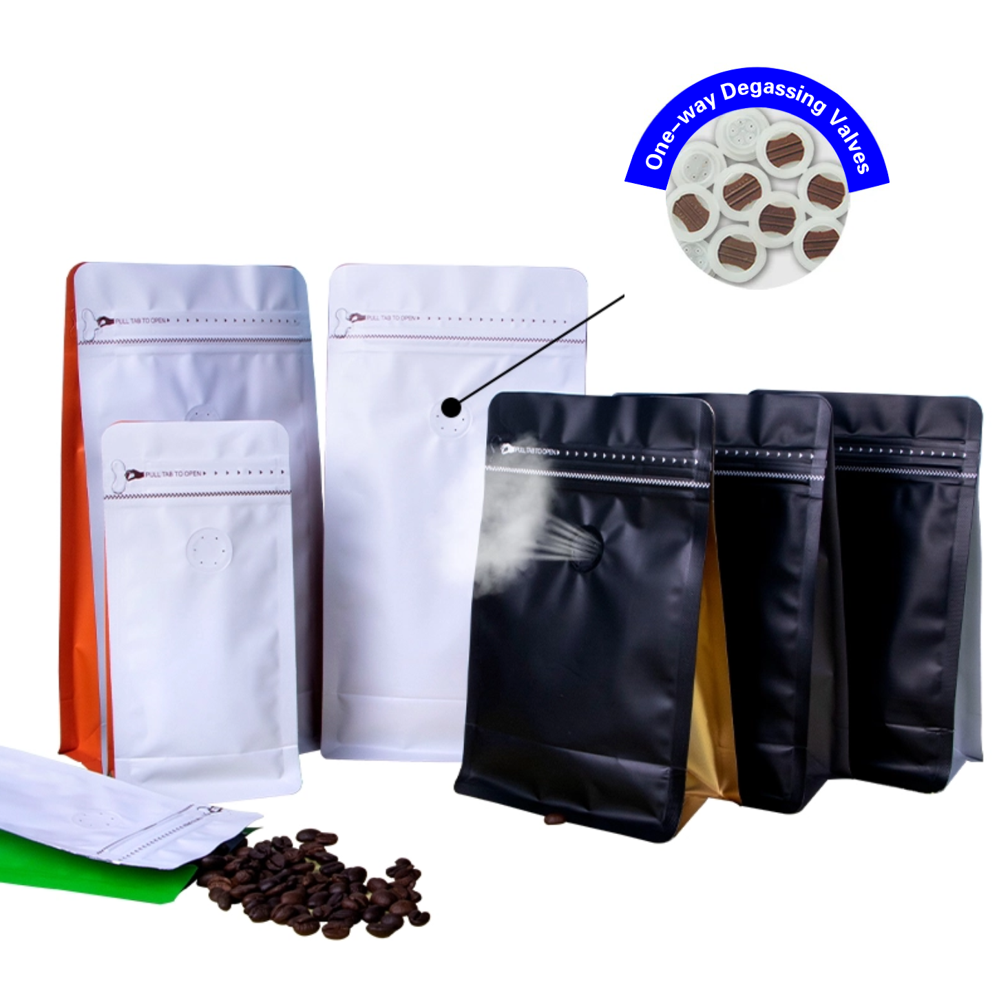 Flat Bottom Coffee Pouch with One Way Degassing Valve