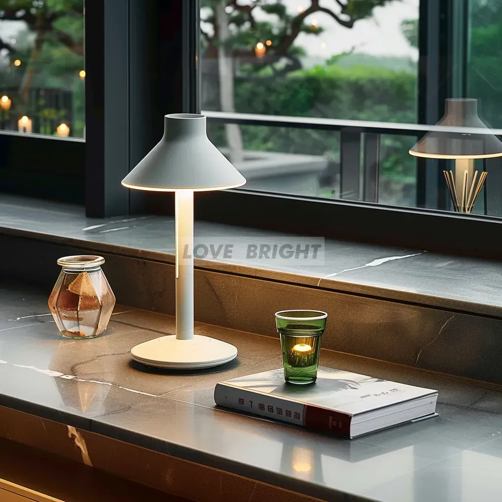 futuristic glow conical rechargeable led table lamp for coastal interiors