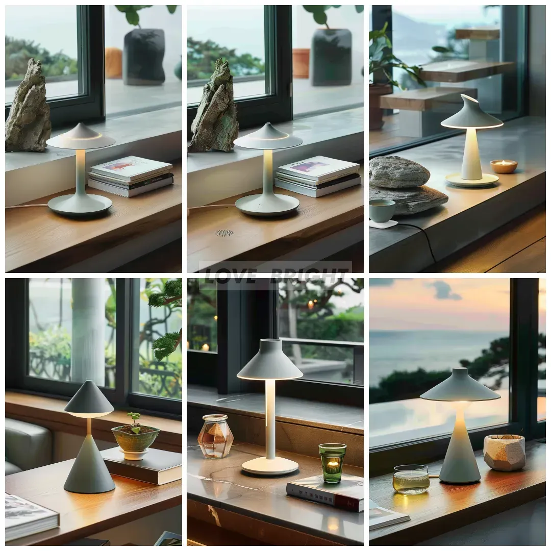 futuristic glow conical rechargeable led table lamp for coastal interiors