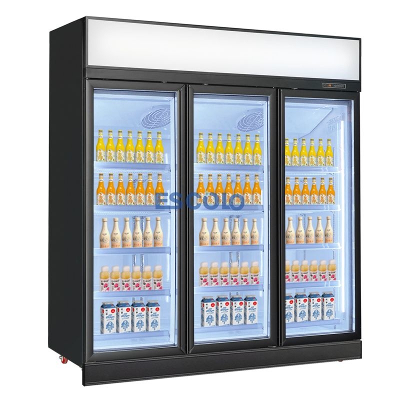 supermarket triple door beverages display refrigerator showcase