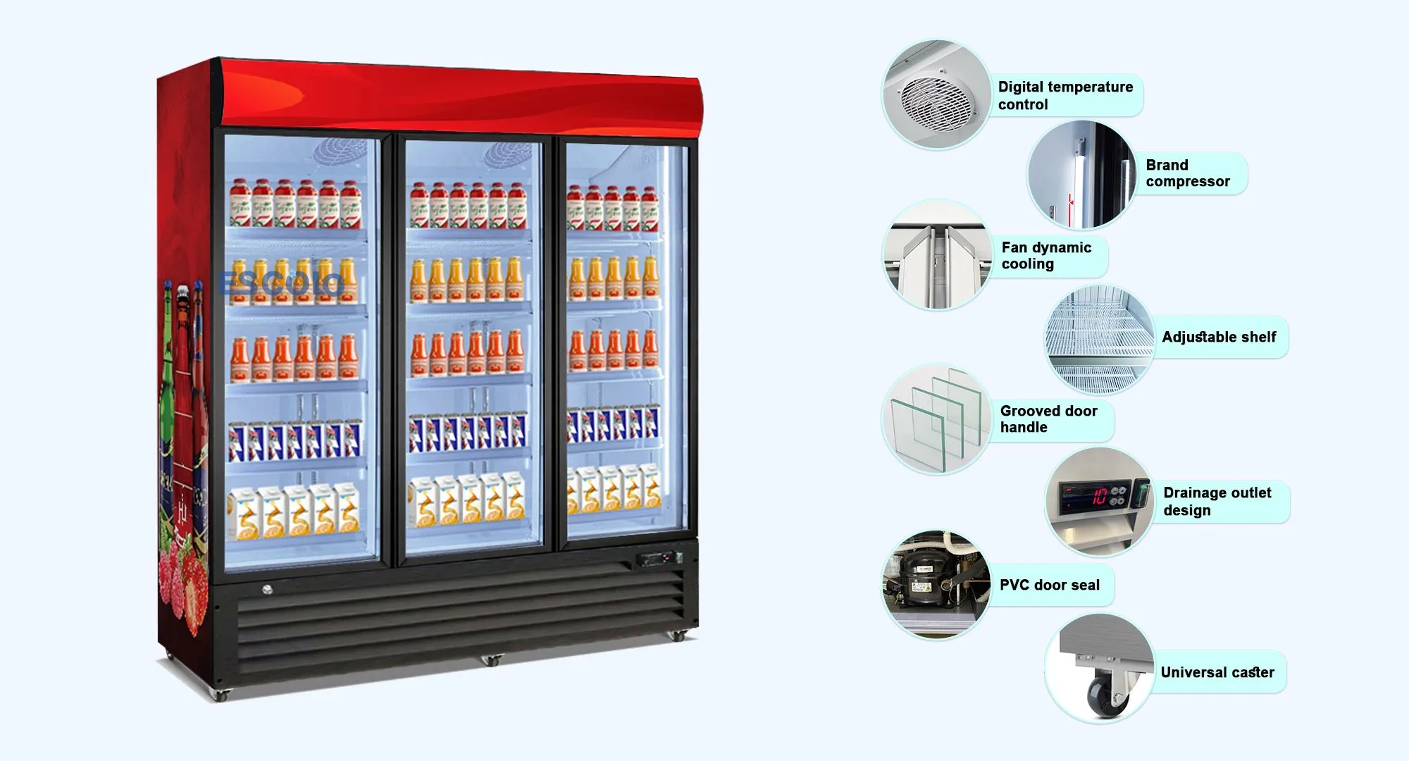 3 doors vertical commercial display refrigerator freezer