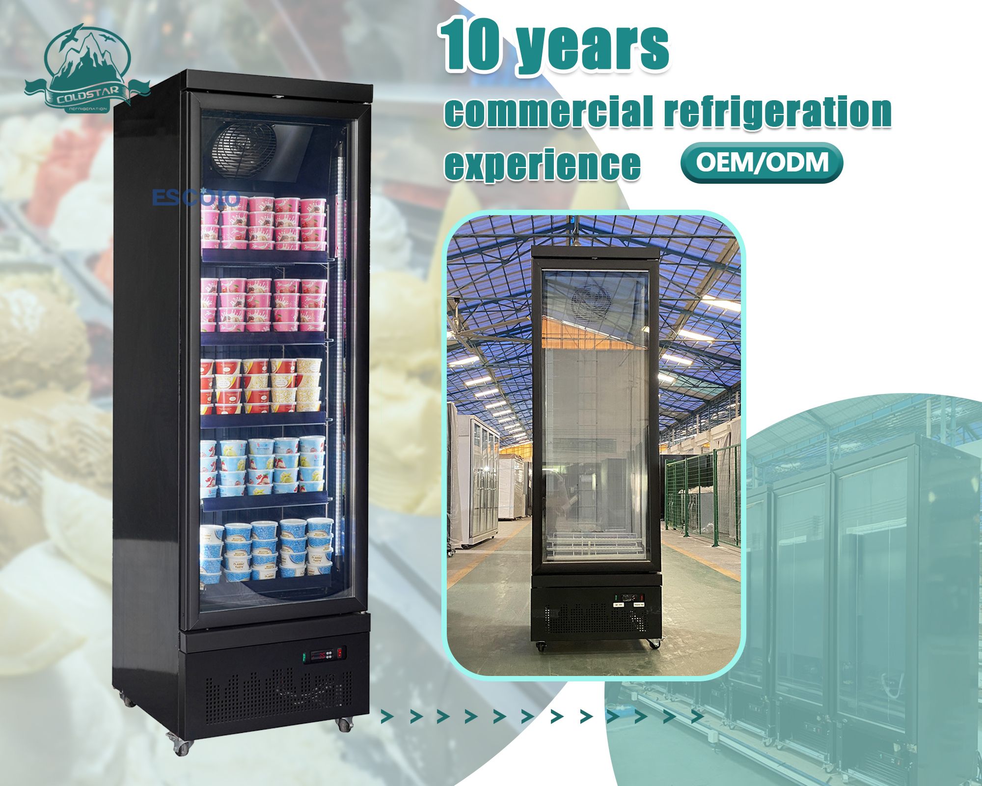 commercial vertical frozen food display refrigerator