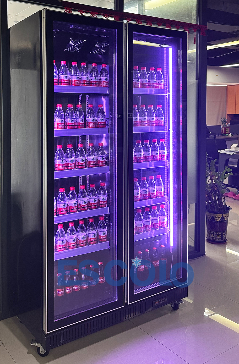 double door upright glass door refrigerator equipment