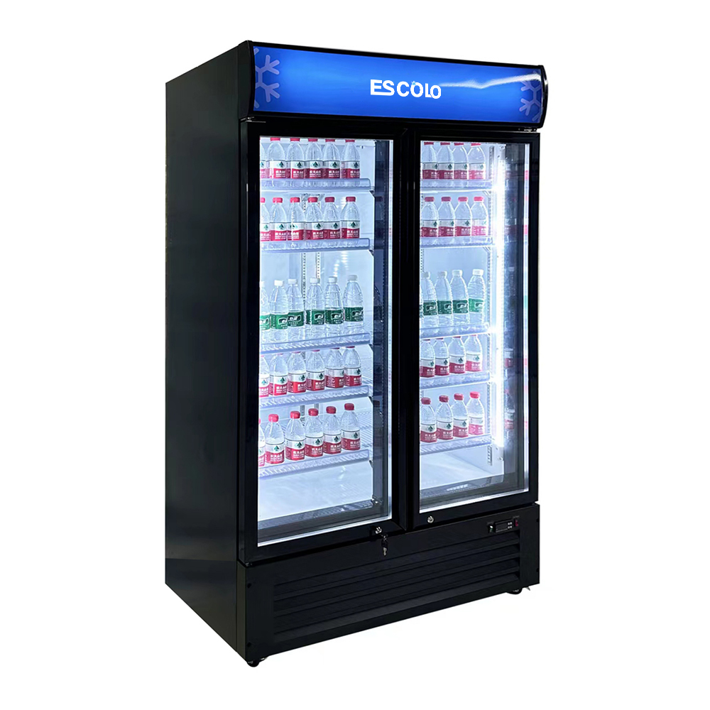 double door vertical commercial display cooler