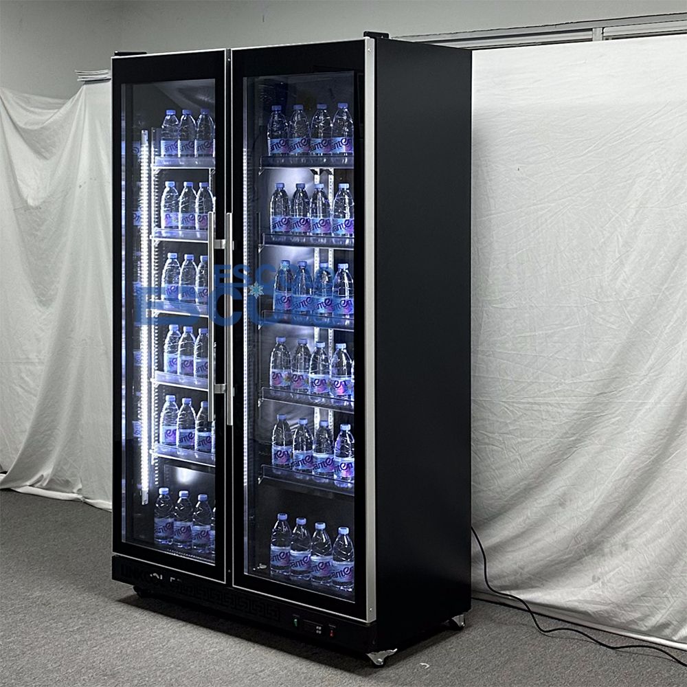 double door upright glass door refrigerator equipment