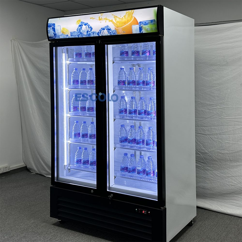 double door vertical commercial display cooler