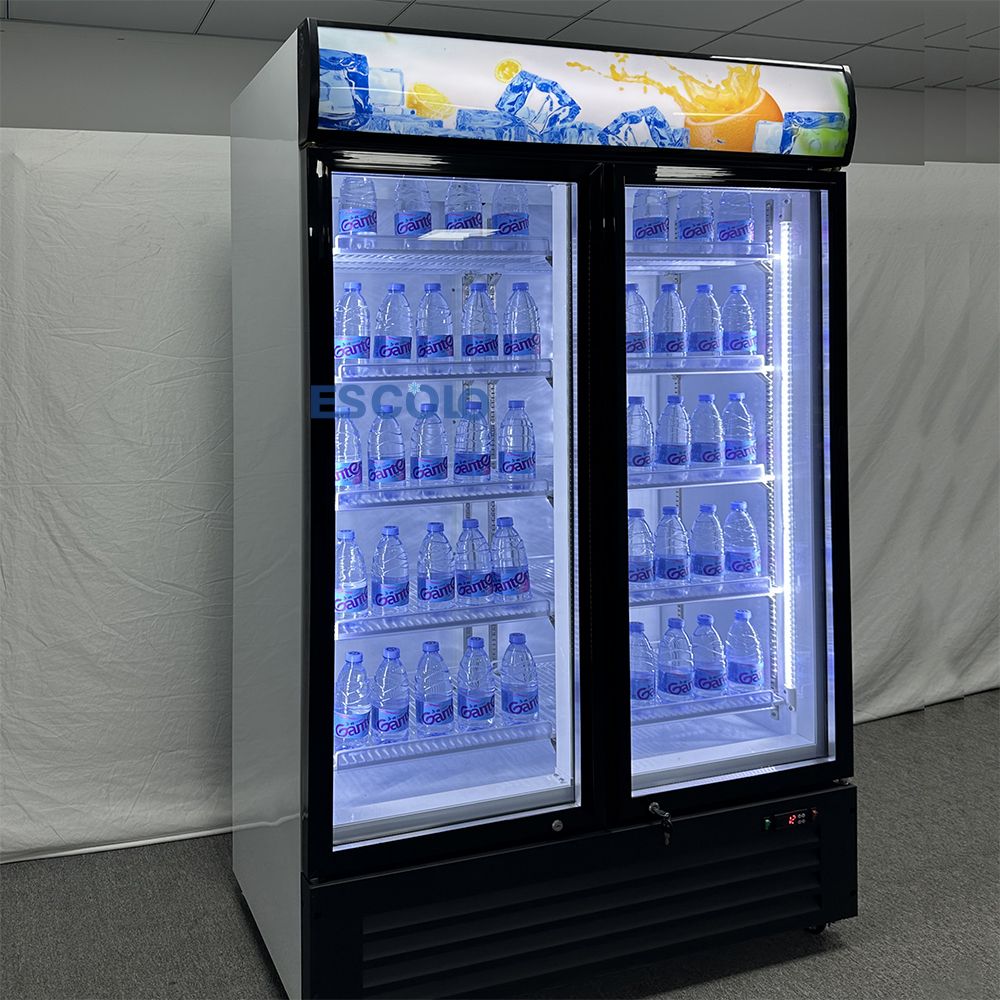 double door vertical commercial display cooler