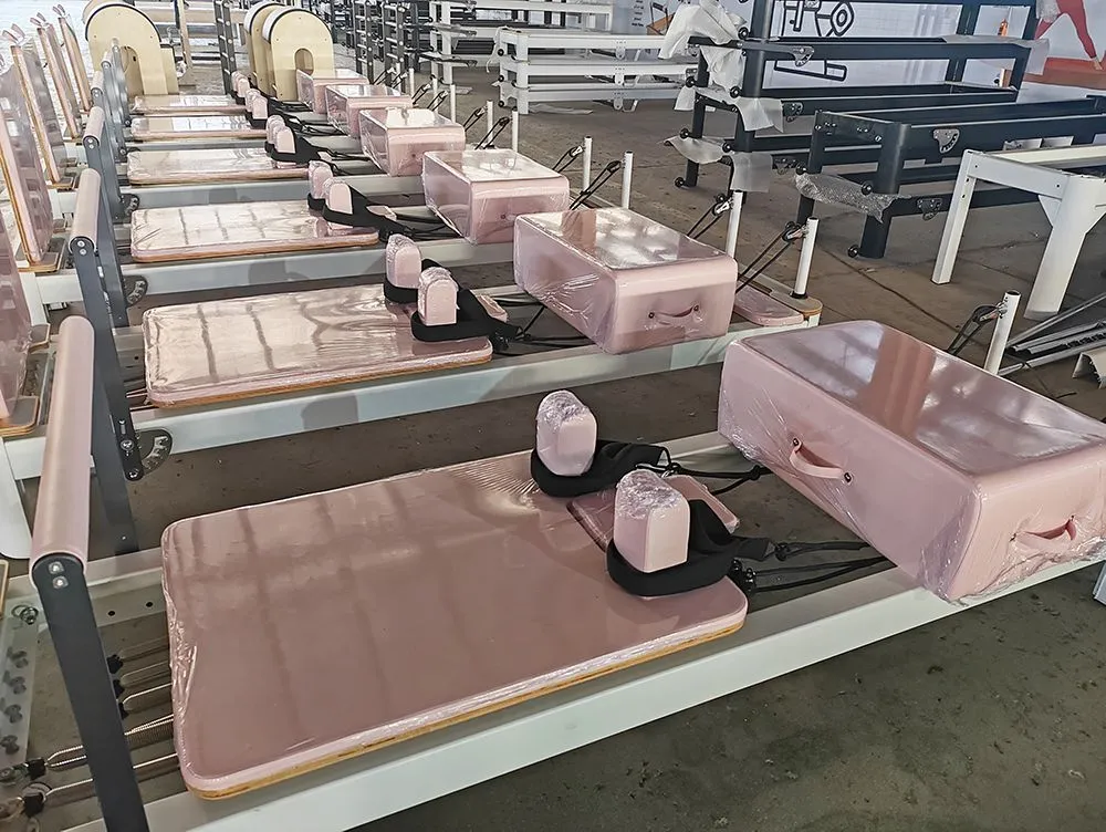 White Painted Oak Pink Pilates Equipment