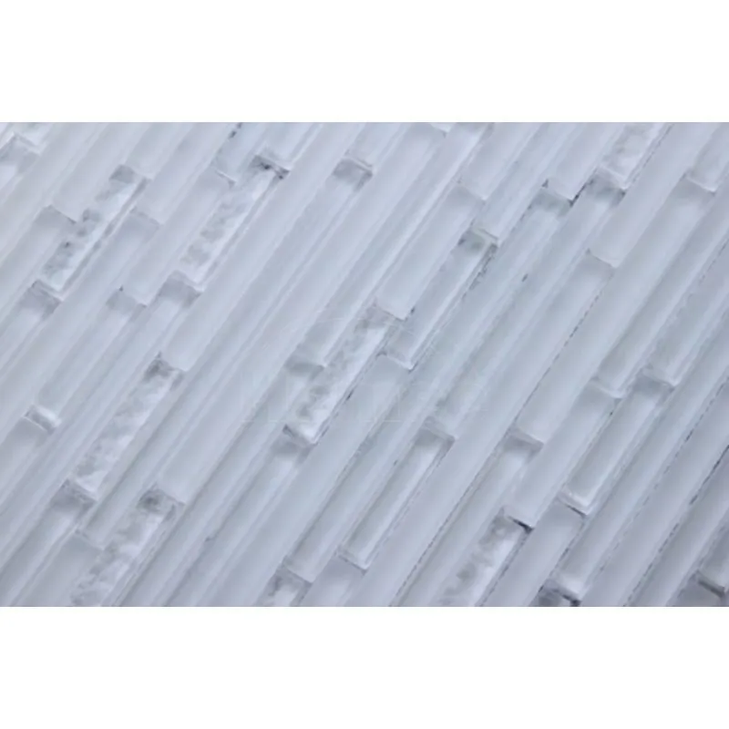 Classic Linear Mosaic Ivory White Glass and Stone Wall Tile