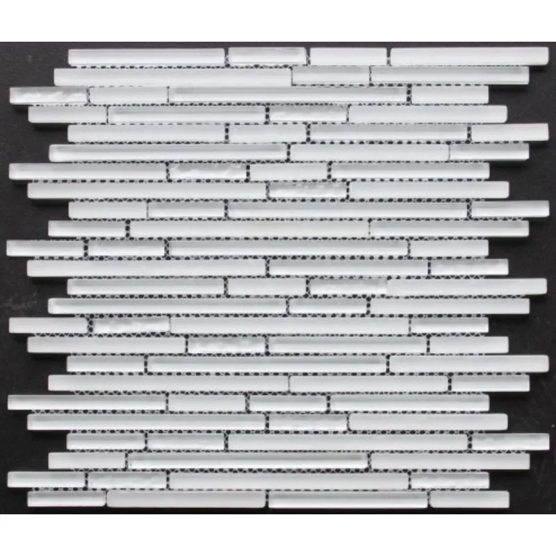 Classic Linear Mosaic Ivory White Glass and Stone Wall Tile