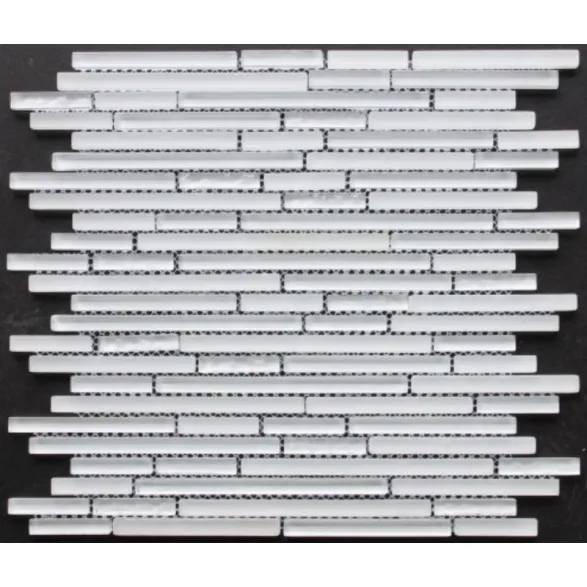 Classic Linear Mosaic Ivory White Glass and Stone Wall Tile