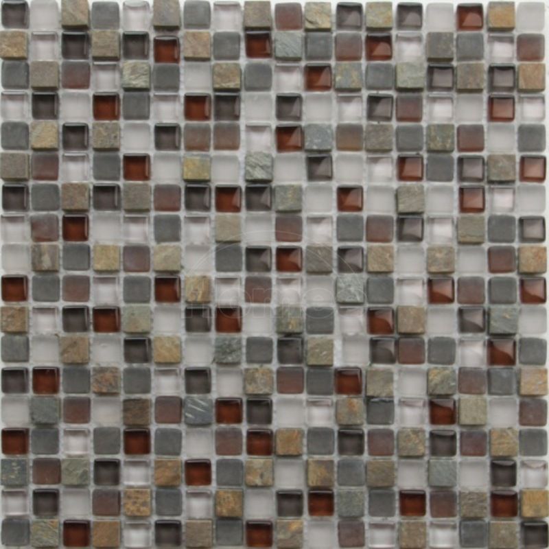 Cabernet Stone and Glass Square Mosaic Tiles