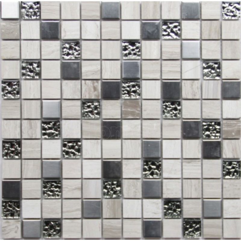 Glass or Stone and Art Silver Metal Mosaic Tile