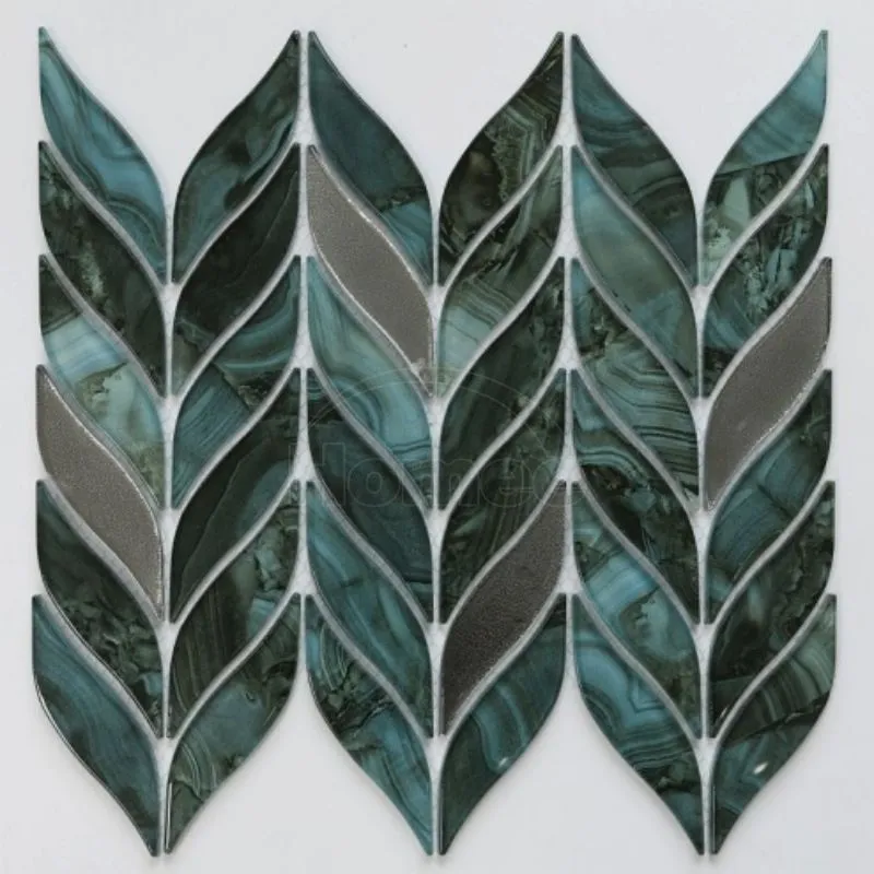 Glass Leaf Shape Mosaic Tiles Waterjet Inkjet Glazed Polished Wall ...