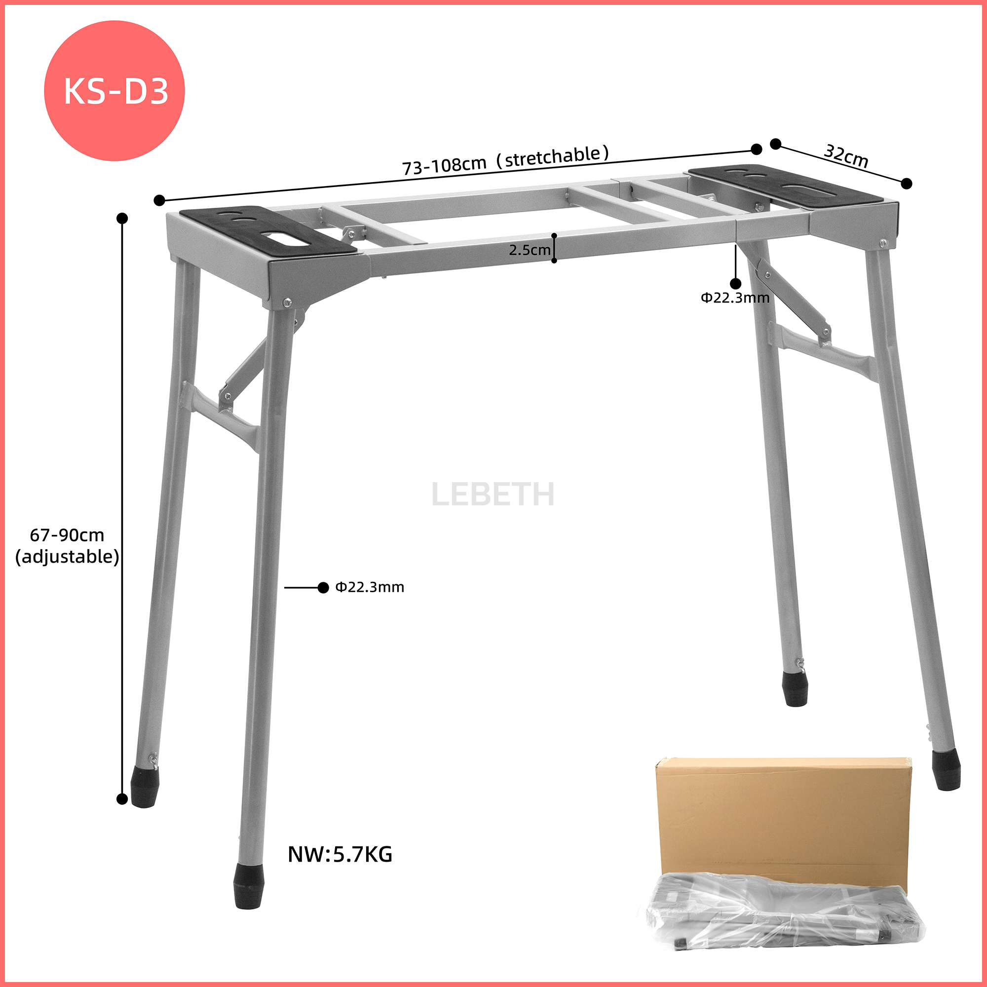 KS-D3adjustable telescopic folding Silver keyboard-stand