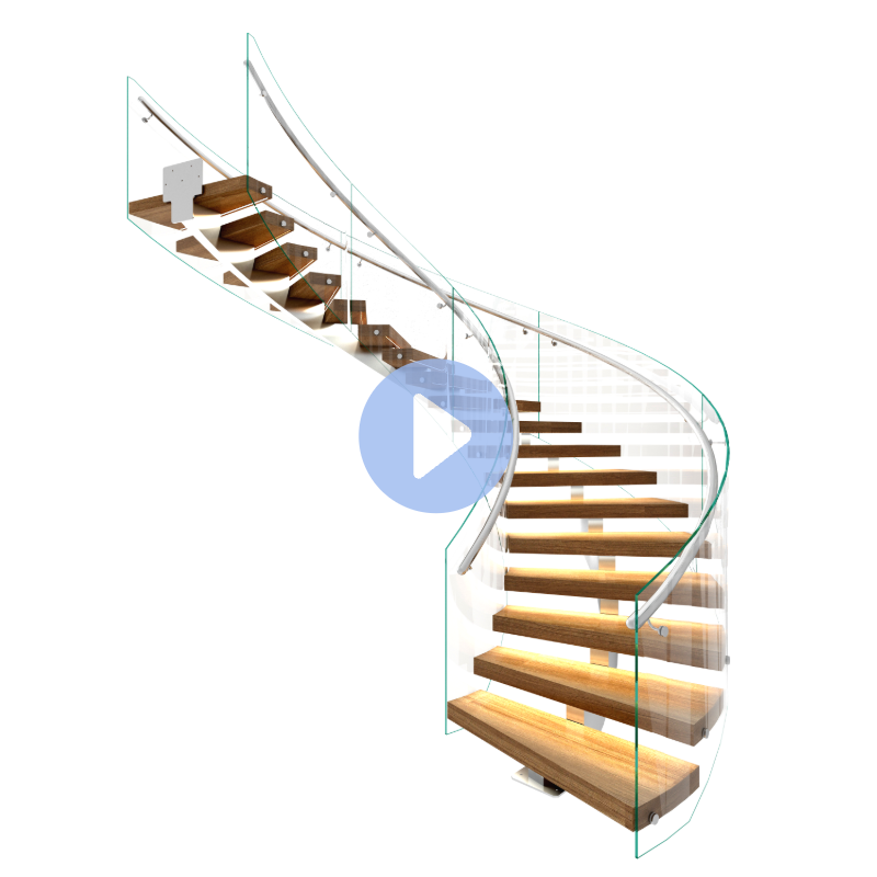Middle Spine Wooden Curved Stair with LED light - SmartArt