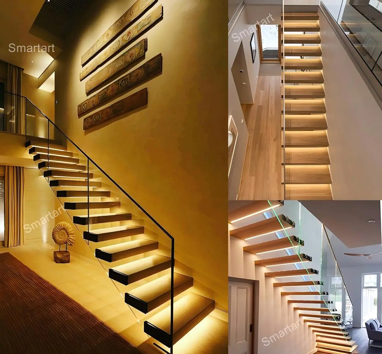 Floating Wooden Stair with LED | Cantilever Staircase Design | SmartArt