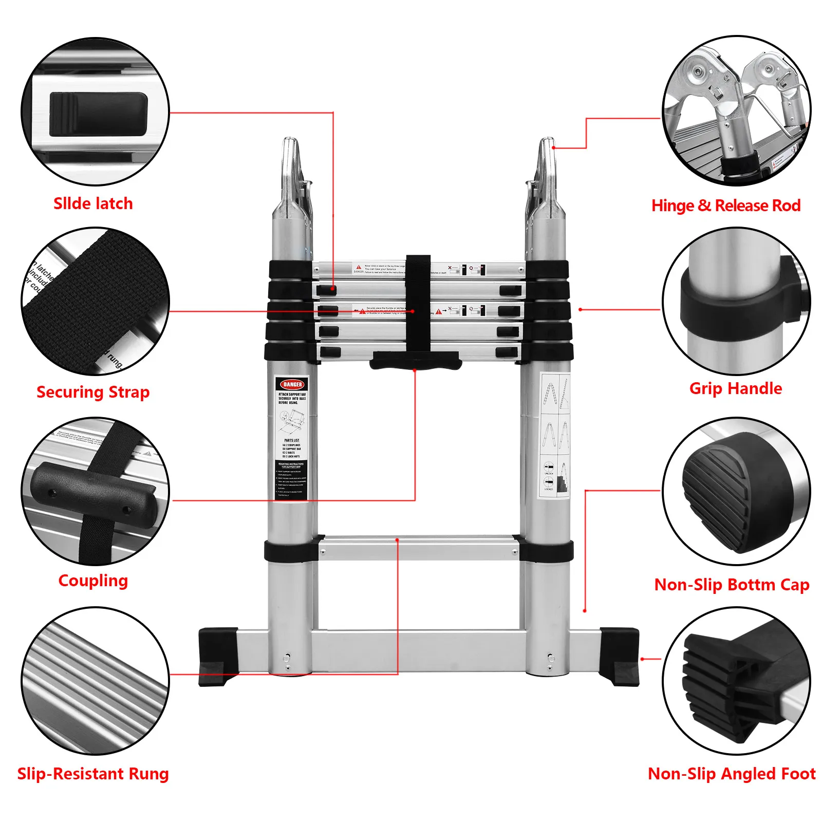 Light weight with hight adjustable aluminum telescopic ladder