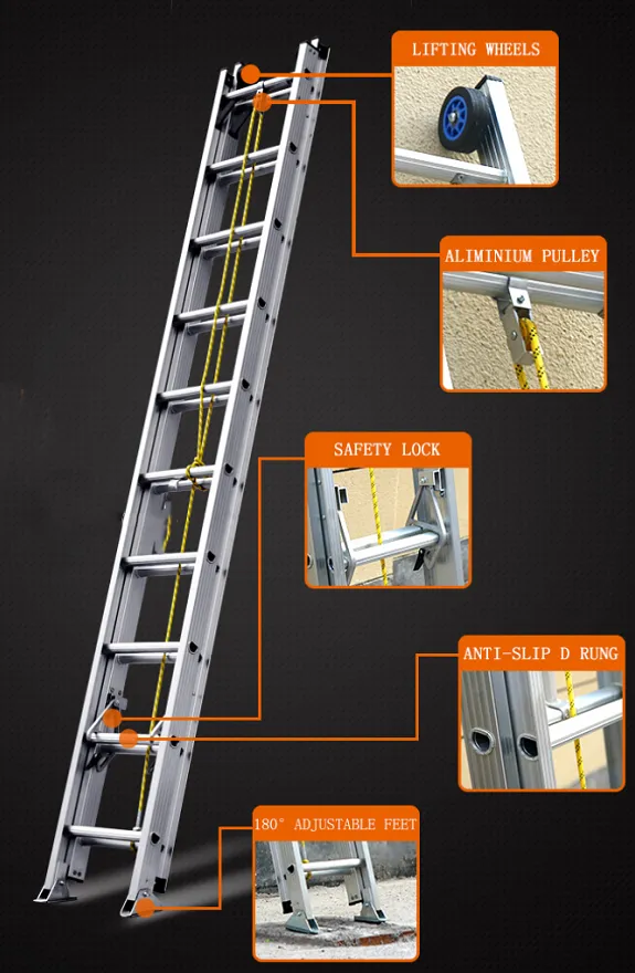 Aluminum extension ladder Height adjustable Rope
