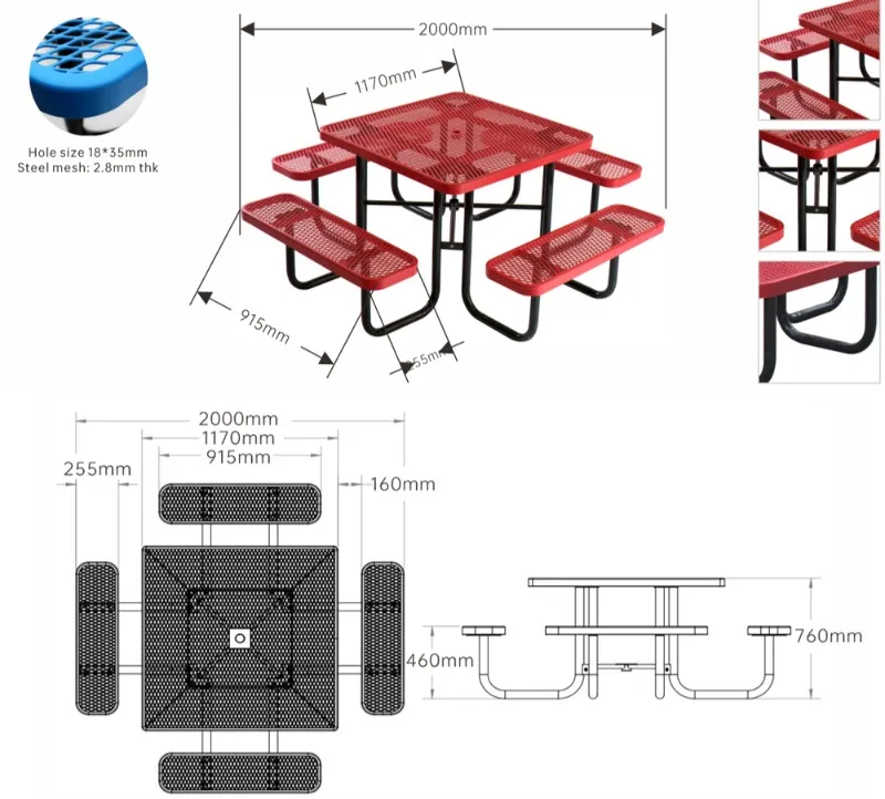 Heavy Duty Thermoplastic Coating Picnic Tables Round/Square