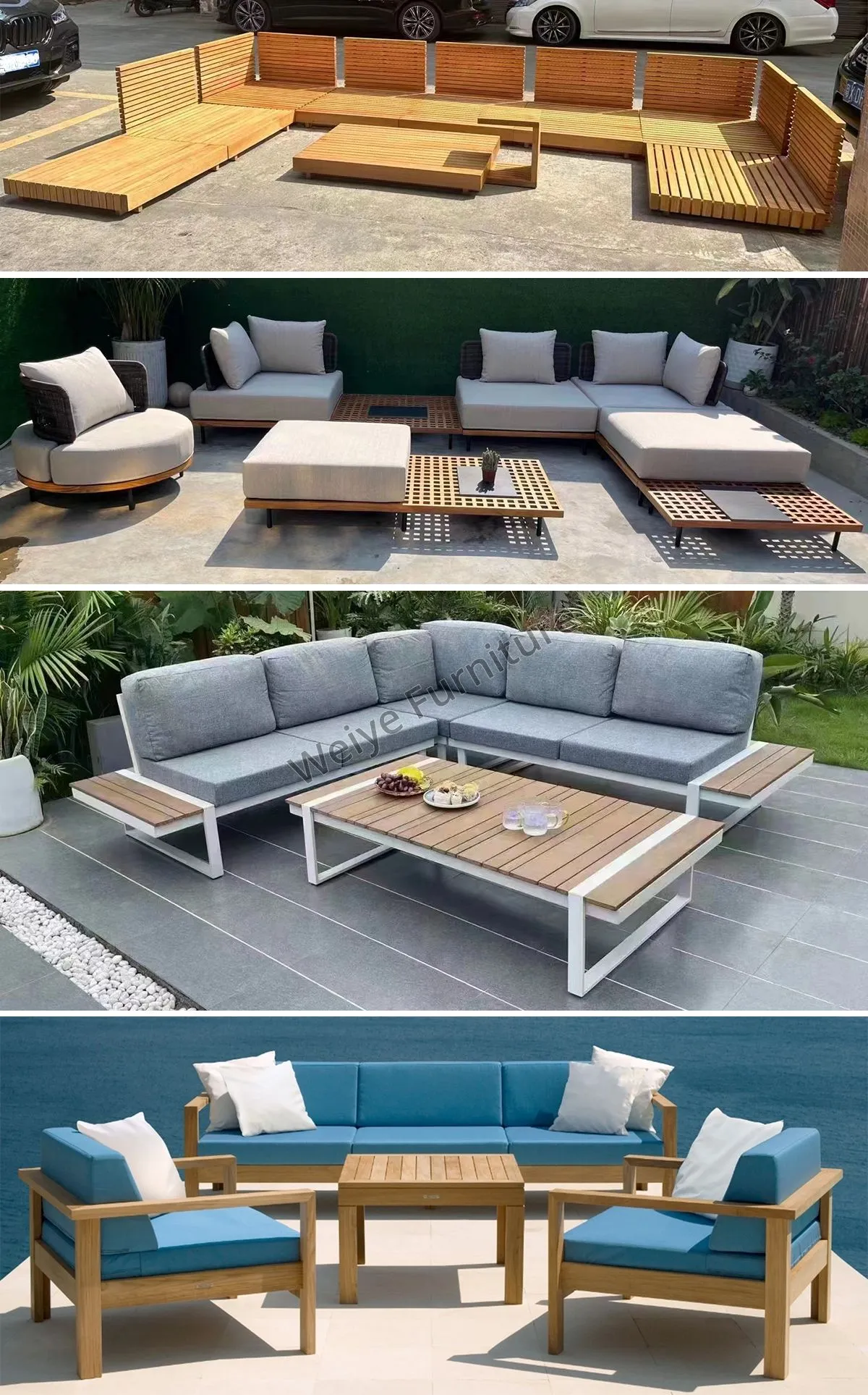 Outdoor Furniture Wooden Sofa Set Weather Teak Sofa