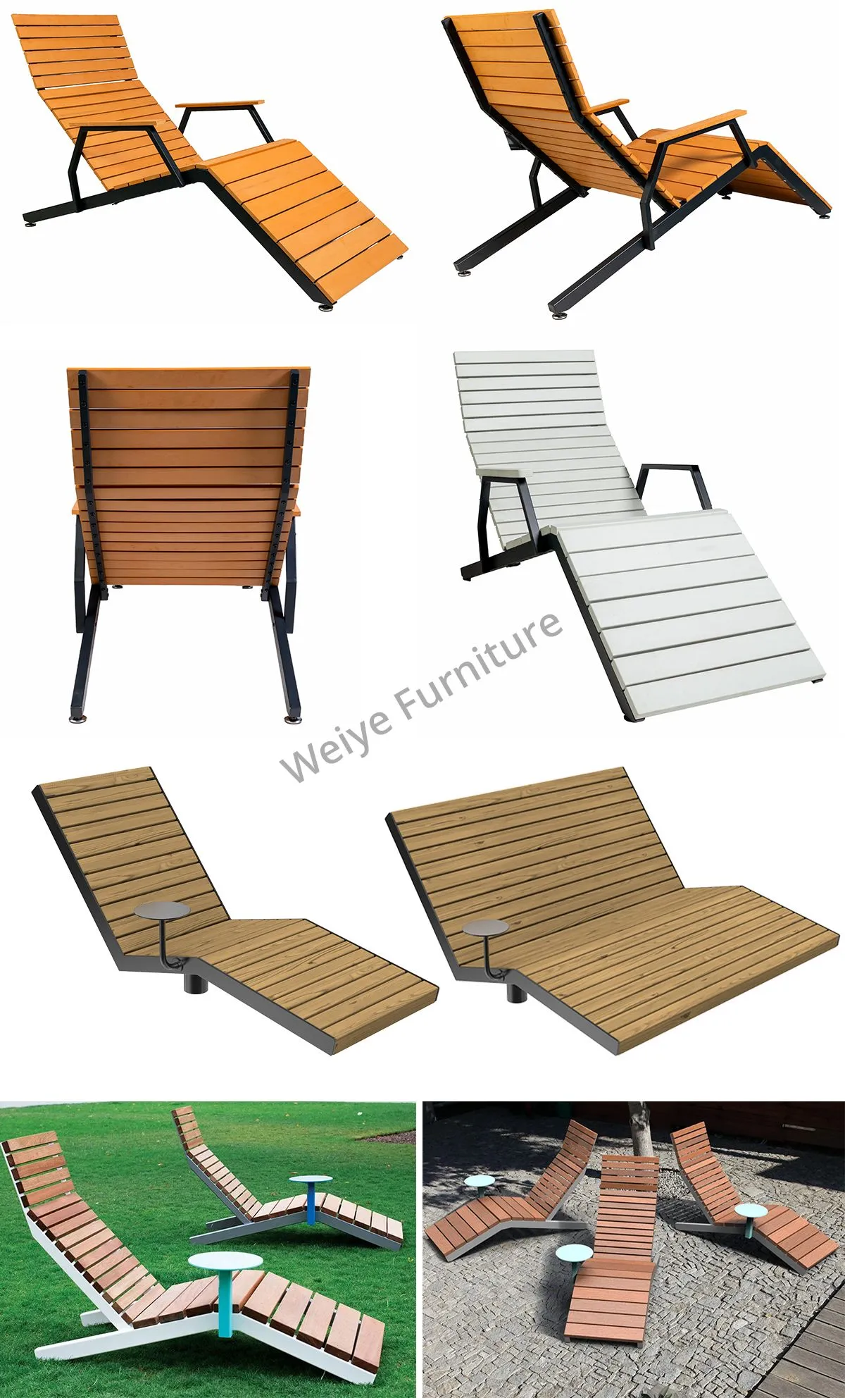 Metal Steel Wood Sunbed Outdoor Sun Lounger
