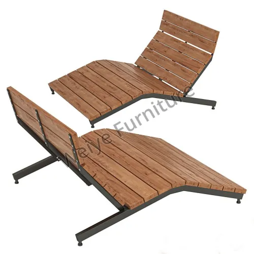 Metal Steel Wood Sunbed Outdoor Sun Lounger