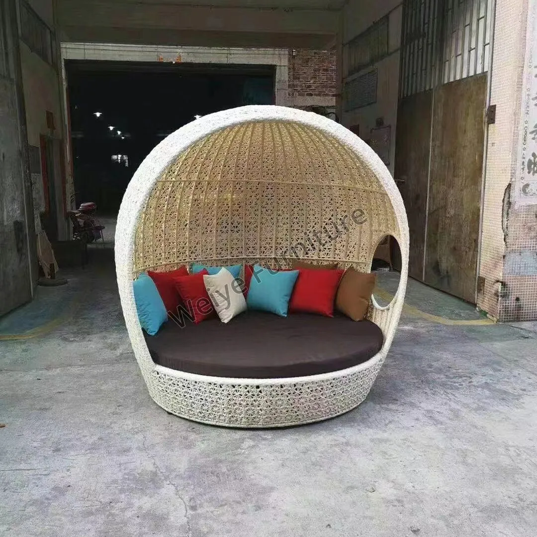 Outdoor Aluminum Wicker Sun Lounger Round Daybed