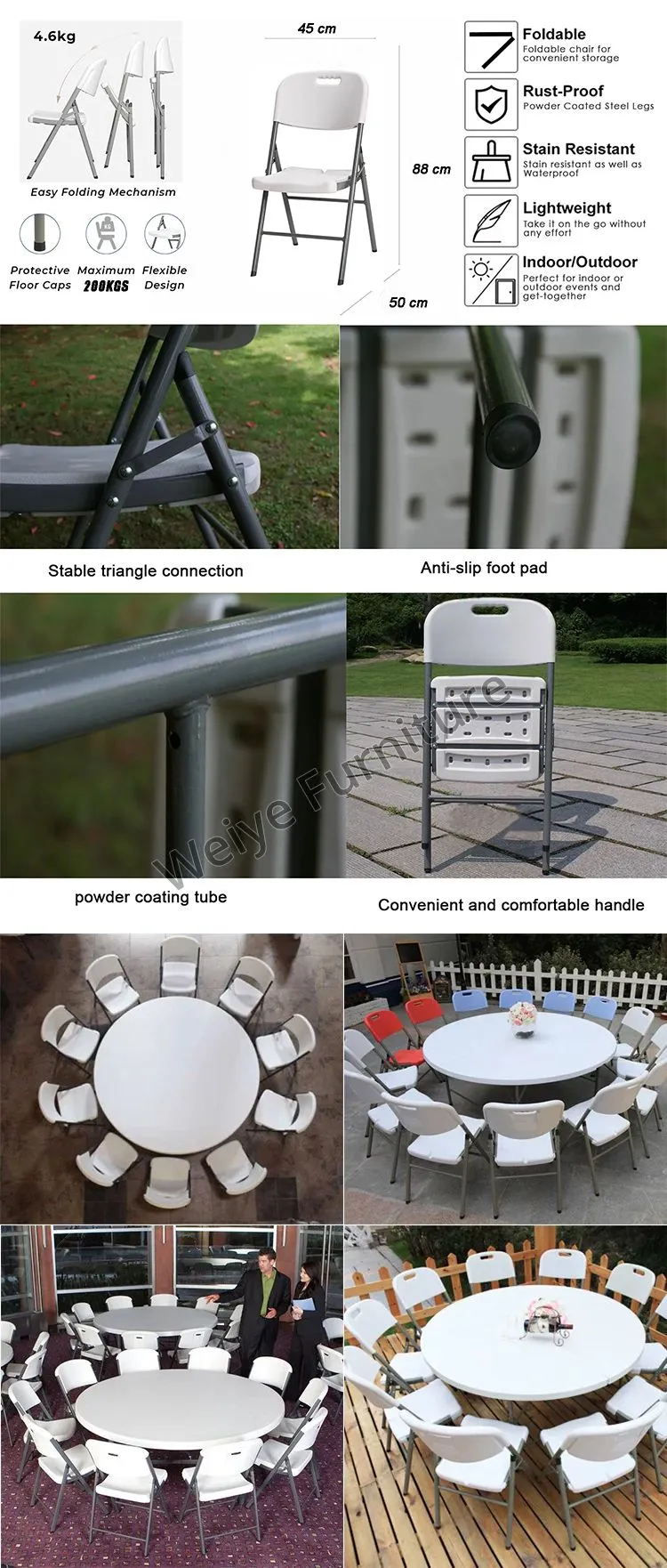 HDPE Foldable Plastic Chair White Banquet Chair