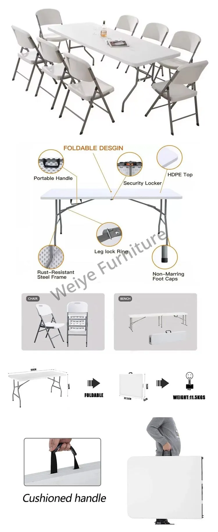 Outdoor Picnic Rectangular Plastic Folding Tables