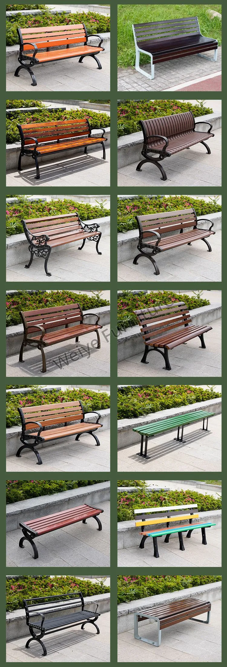 Outdoor Park Street Bench with Armrest and Backrest
