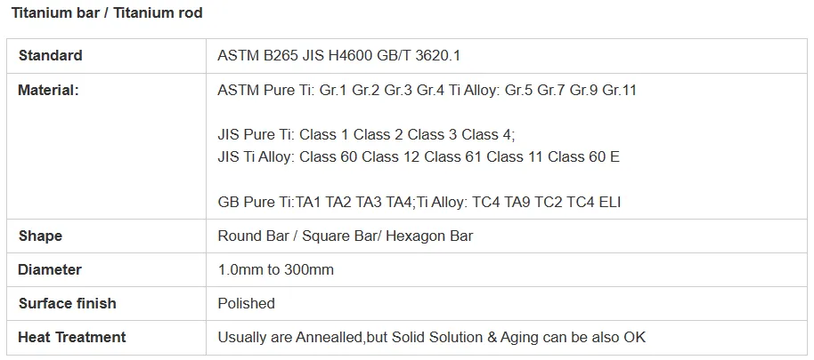 Titanium bar Titanium rod