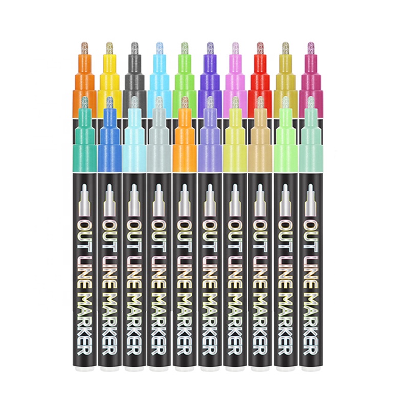 12-Color Metallic Double Line Outline Marker Pens Set for Creative Art ...