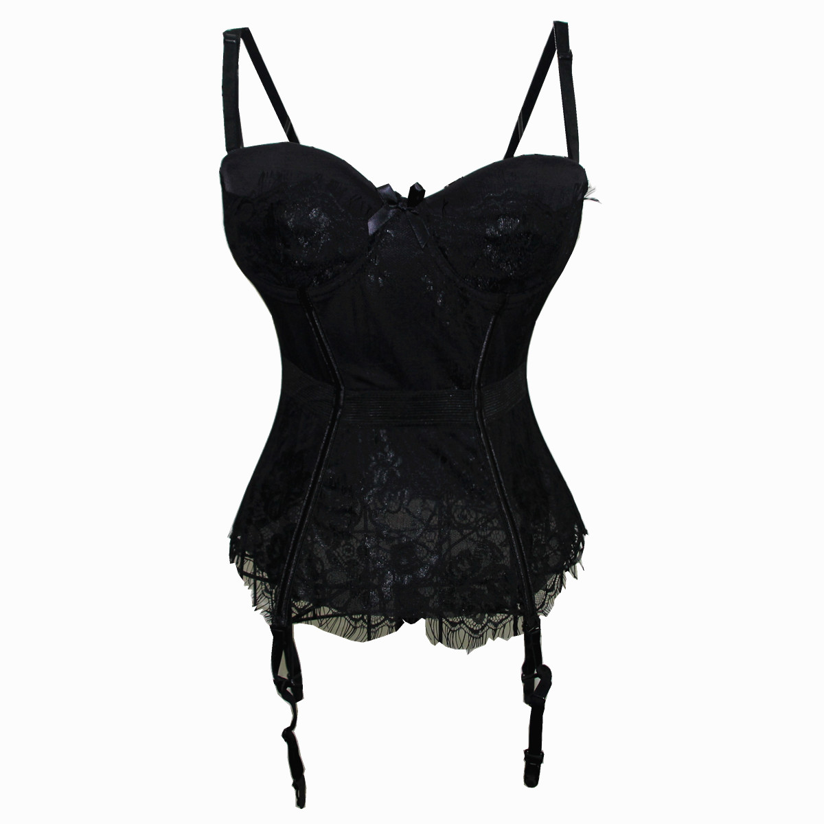Black Mesh With Lace Overlay Corset Lingerie