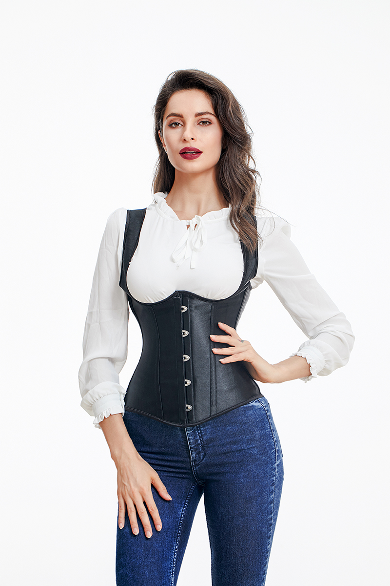 Black High Back Underbust Corset With Straps