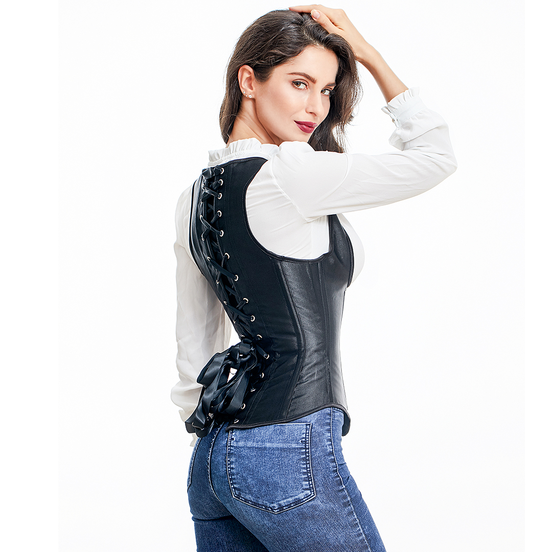 Black High Back Underbust Corset With Straps