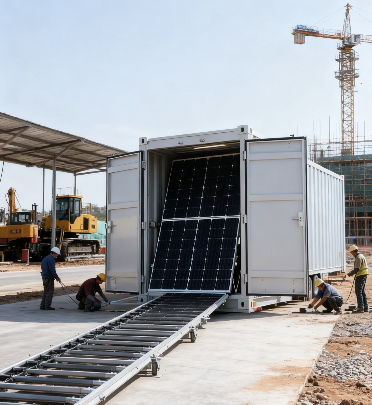 Mobile photovoltaic folding container