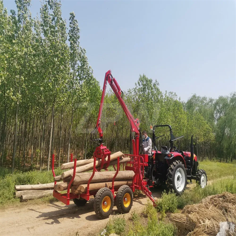 Heavy-Duty Timber Trailer with Crane for Efficient Forest Log Harvesting
