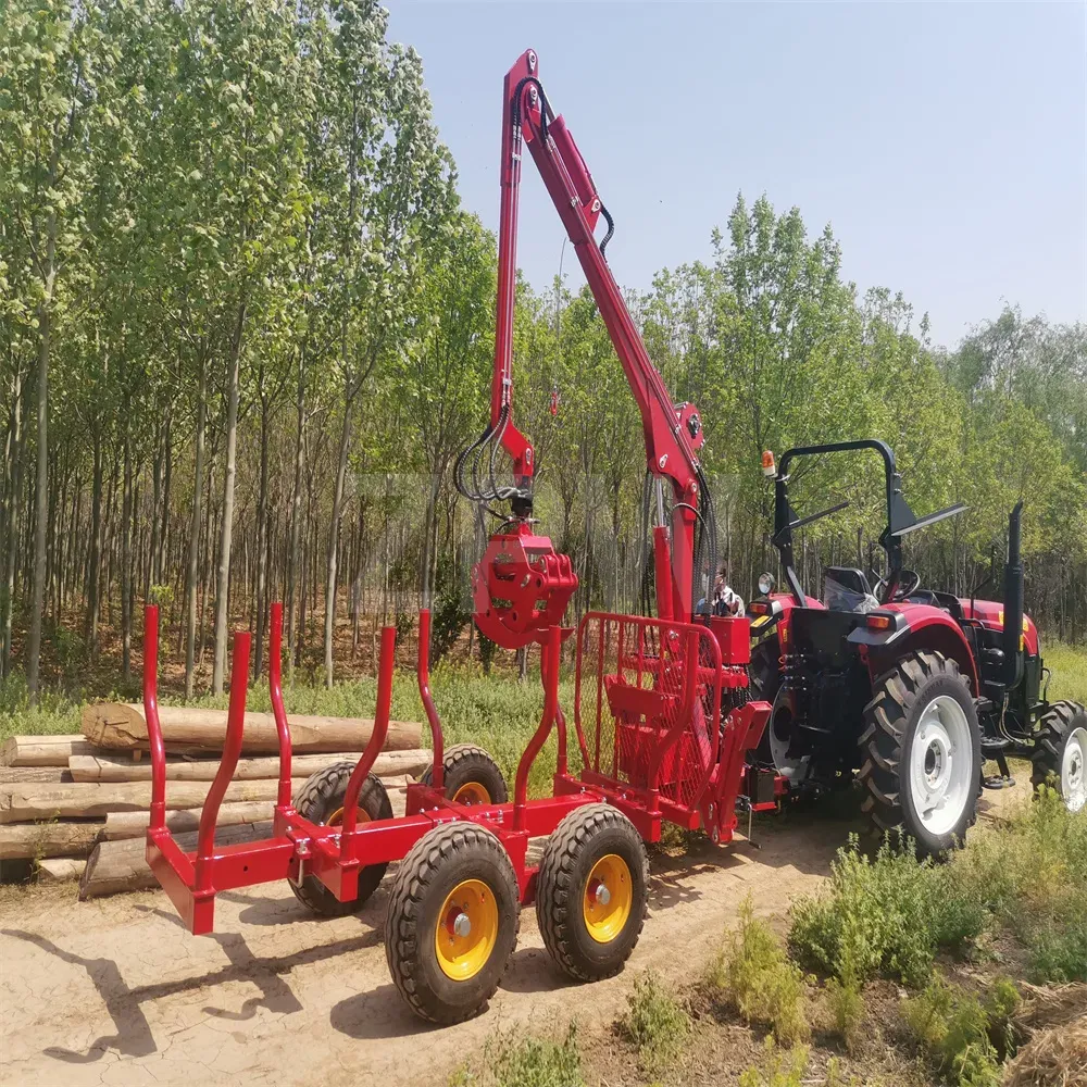 Heavy-Duty Timber Trailer with Crane for Efficient Forest Log Harvesting