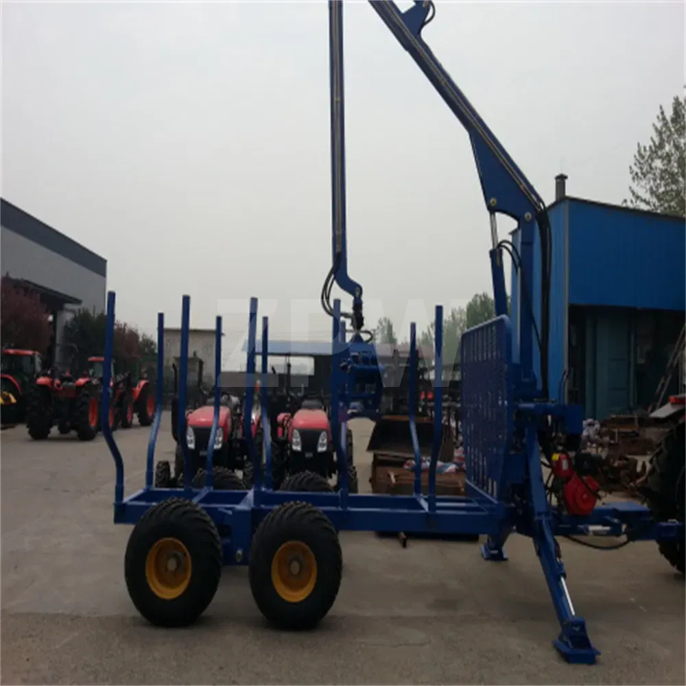 Heavy-Duty Timber Trailer with Crane for Efficient Forest Log Harvesting