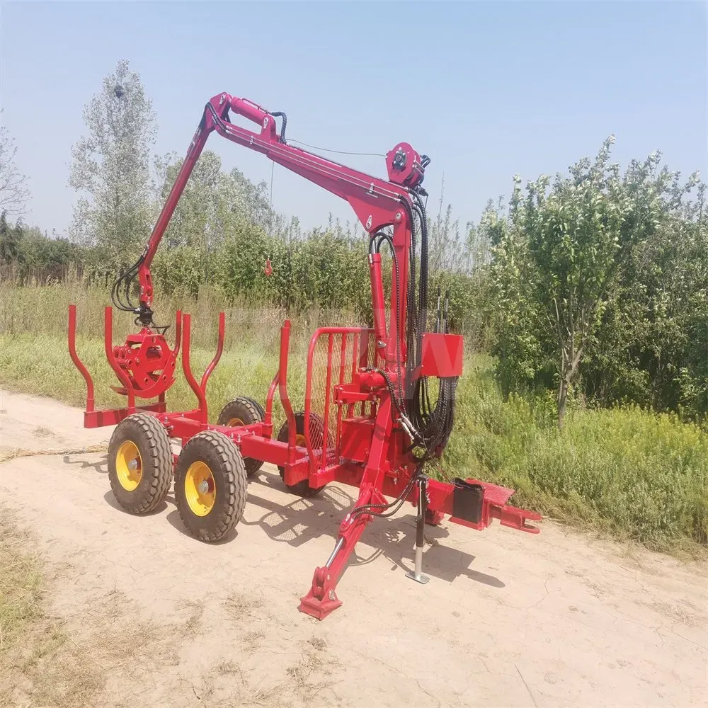 Heavy-Duty Timber Trailer with Crane for Efficient Forest Log Harvesting