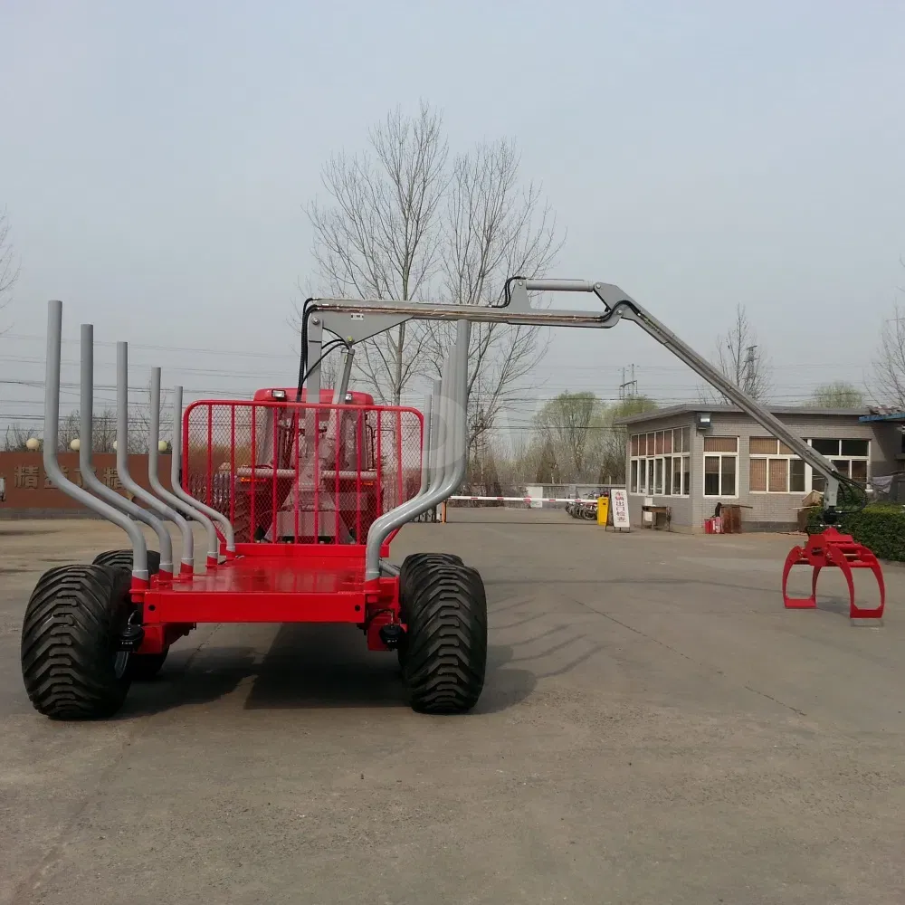 Heavy-Duty Timber Trailer with Crane for Efficient Forest Log Harvesting