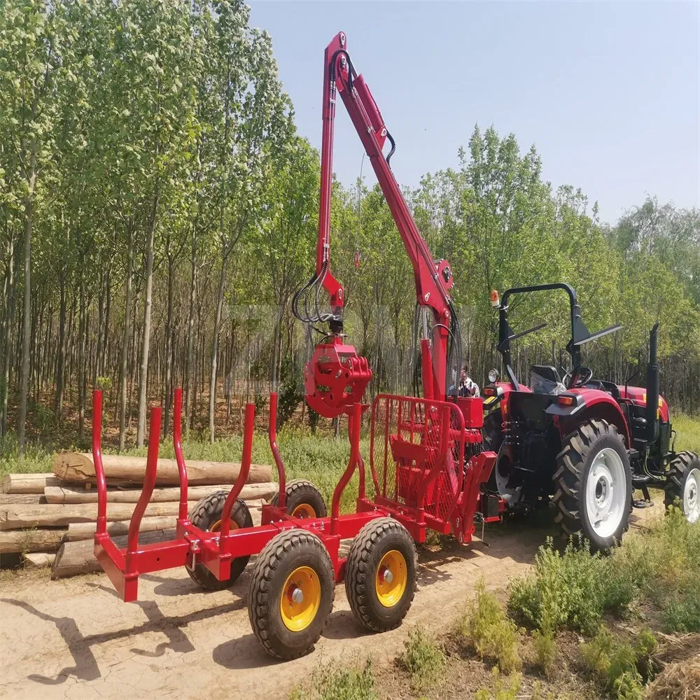 Heavy-Duty Timber Trailer with Crane for Efficient Forest Log Harvesting